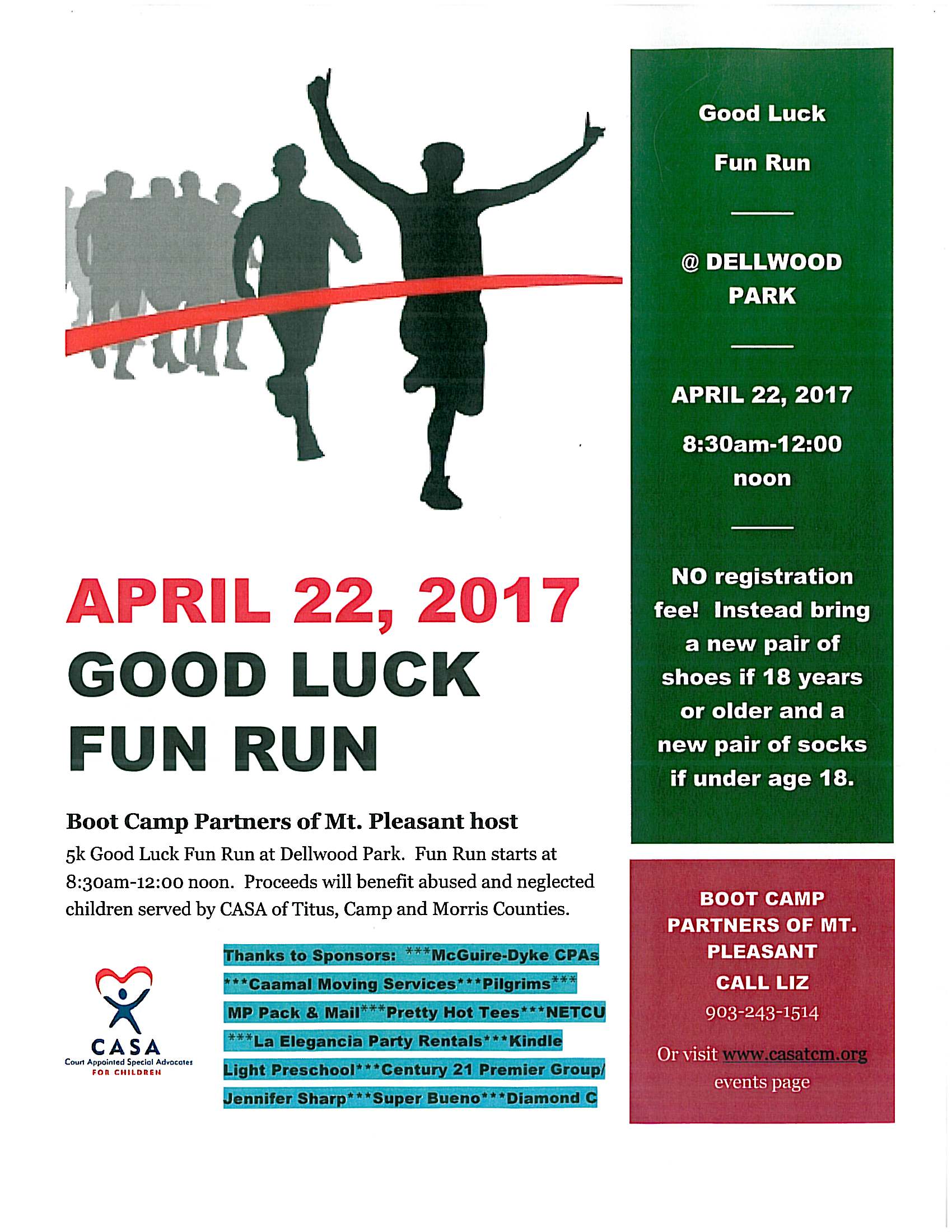 Good Luck Fun Run to benefit the CASA Children served by Titus, Camp ...